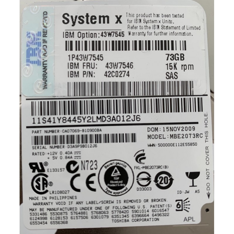 IBM 73gb 2.5" 15K SAS HDD Disk Drive